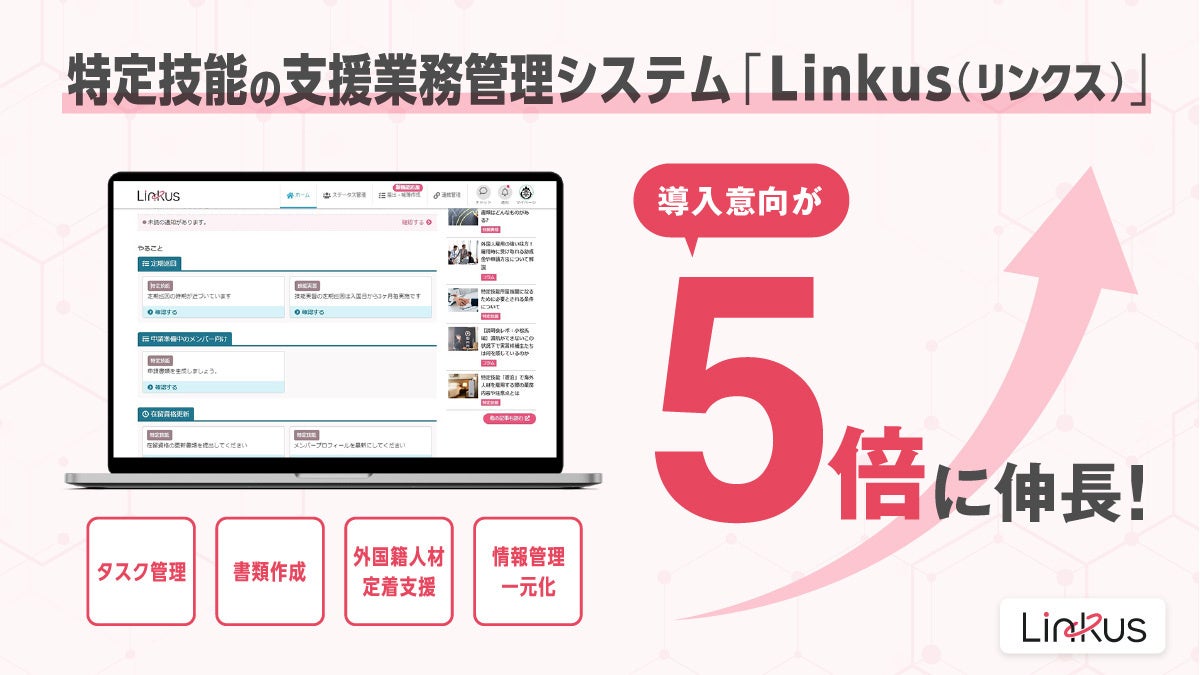 特定技能の支援業務管理システム「Linkus(リンクス)」、サービス導入意向が5倍に伸長 | BEENOS株式会社のプレスリリース
