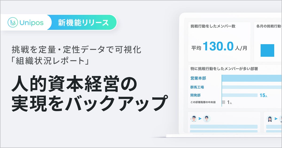 Uniposが新機能「組織状況レポート」をリリース 第一弾は社内に散らばる「挑戦」を定量・定性データで可視化 人的資本経営の実現をバックアップ | Unipos株式会社のプレスリリース