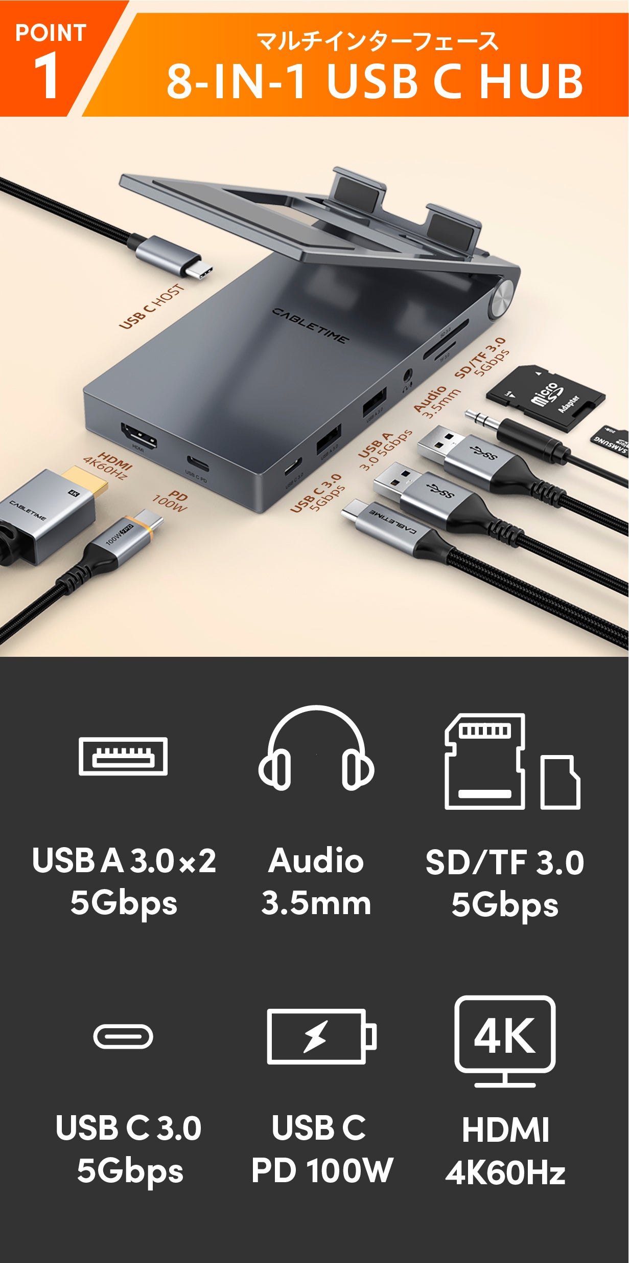 手のひらサイズの多機能スタンド！8-IN-1で作業を効率化する「CABLETIME」が2023年9月上旬よりGREEN FUNDINGにて先行 ...